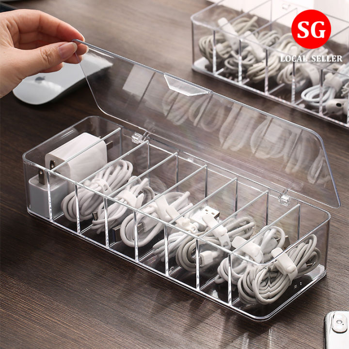 🇸🇬【SG stock】7/8 Grids Transparent data cable storage box mobile phone ...