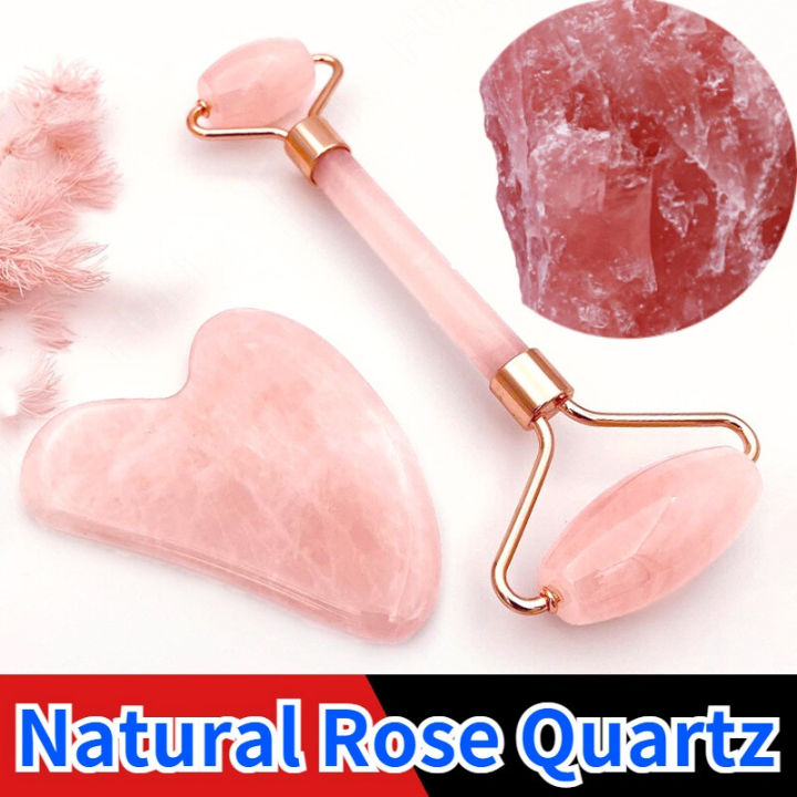 Rose Quartz Powder Crystal Jade Roller Massage Spa Pink Face Massagers ...