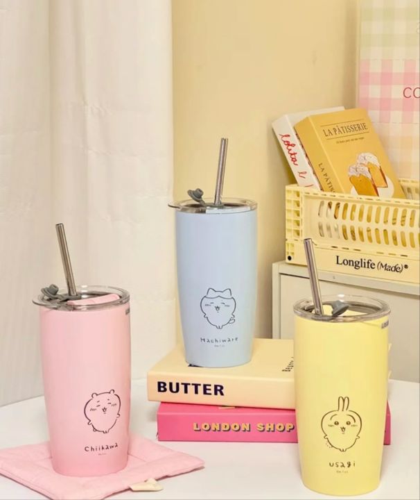 Miniso Chiikawa Flash ถ้วยฟางสแตนเลส ถ้วยดื่มโดยตรง Usaki Doraemon ...