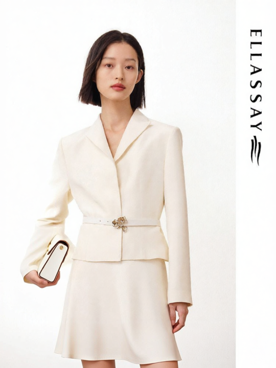 ELLASSAY | แจ็คเก็ตคอปกแบบมินิมอลวูลและซิลค์ | Lazada.co.th