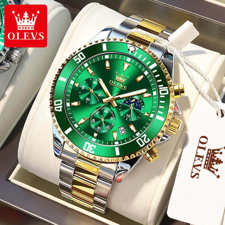 OLEVS 2024นาฬิกาผู้ชายของแท้กันน้ำเทรนด์เฟืองหมุนนาฬิกาแฟชั่นลำลอง | Lazada.co.th