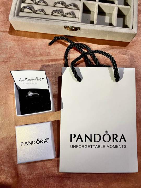Pandora - Promise Ring with black foam box & paperbag (adjustable, non-tarnish, hypo-allergenic ...