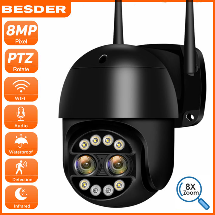 BESDER 8MP 4K IP Camera WiFi Camera Security CCTV PTZ Dual-Lens Color ...