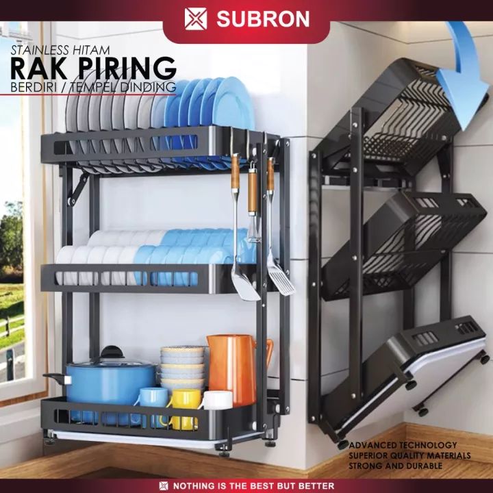 Rak susun hitam stainless SUBRON / Rak hitam susun hitam / rak piring ...