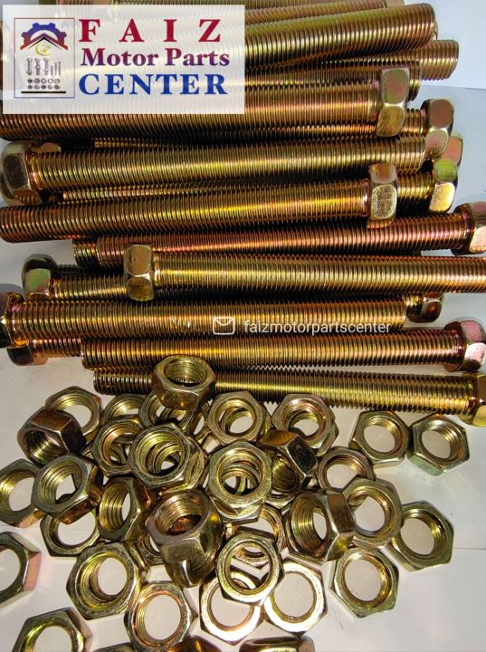 BH 8x10mm up to 8x150mm GOLD PLATED HEX BOLT WITH NUT (Tetanized Zinc Plated)-fine thread ...