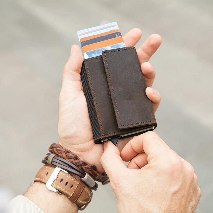 Hiram Vintage Genuine Leather Men Mini Wallets Card Holders Aluminium ...