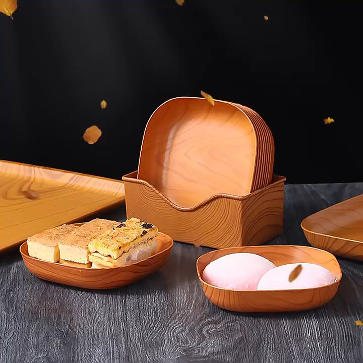 Yo-Fun 12pcs/set Kitchen Wood Grain Plastic Square Plate Dried Fruit ...