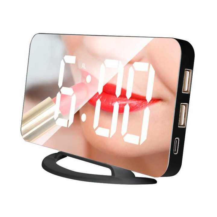 Jam meja Weker Mirror Alarm Digital USB Charger 2 Port- TS-8201 ...