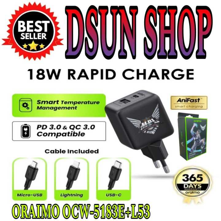 Oraimo Charger x MPL Mobile Legends Cannon 18D OCW-5183E+L53 Dual ...