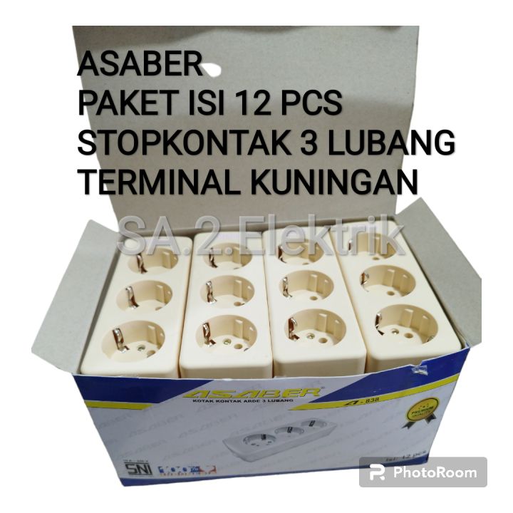 (Paket isi 12 PCS) STOP KONTAK ARDE 3 LUBANG ASABER A-838 | TERMINAL ...