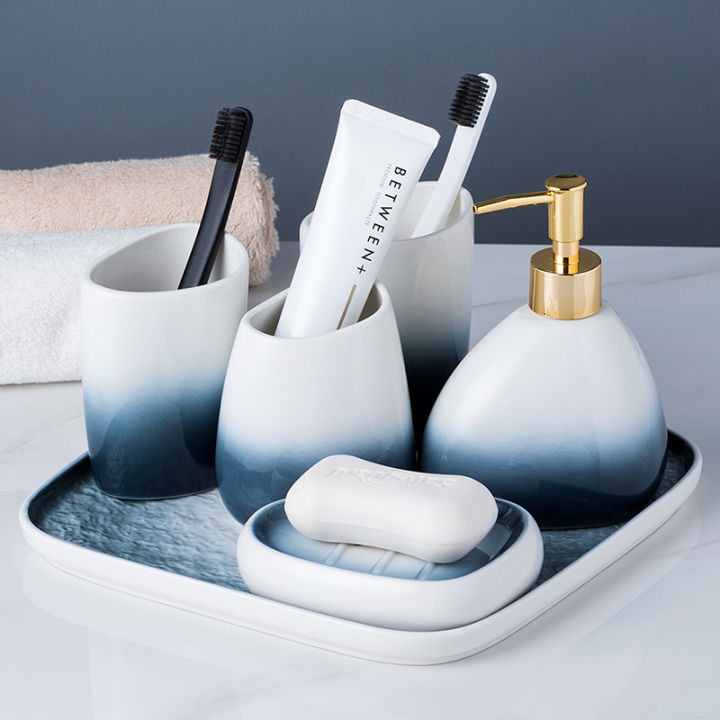 Gradient Gray Ceramic Five-Piece Bathroom Set Washing Set Couple ...