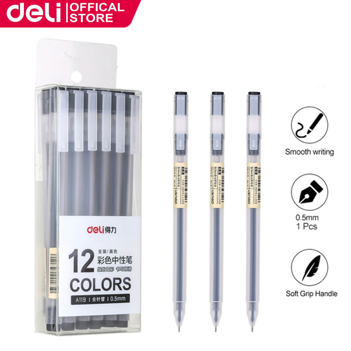 Deli 12Pcs Gel Pen 0.5mm Bullet Ballpen Set For School Supplies 5 ...