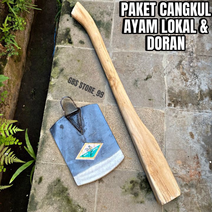 SATU PAKET Cangkul Cap ayam lokal dan Doran Kayu - Cangkul Tanaman ...