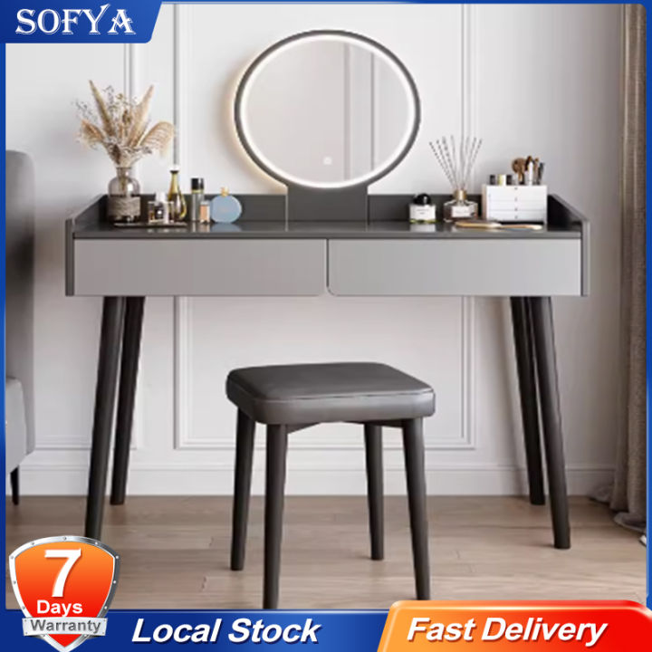 Sofya Lights Dressing Table With LED Mirror Meja Solek With Drawer Storage Desk Meja Makeup Up ...