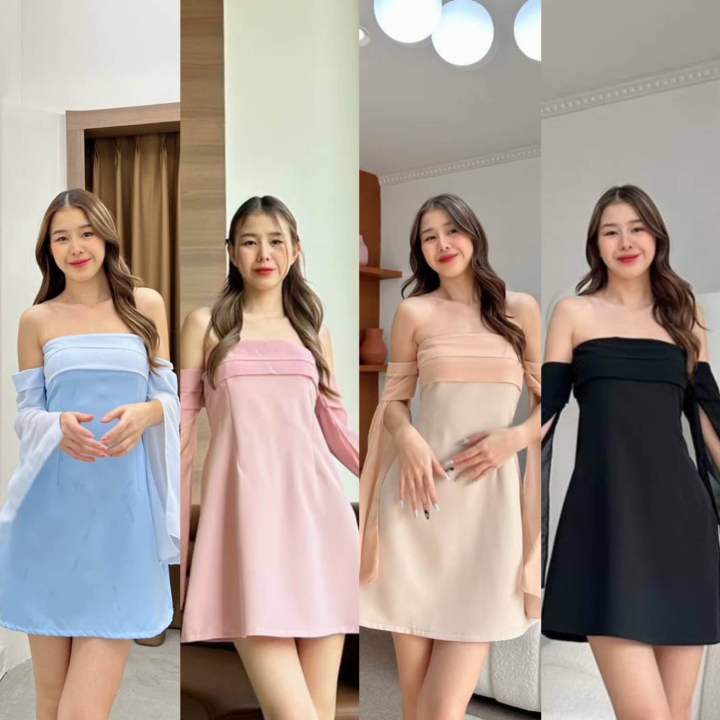 ℬ𝑒𝓇𝓇𝓎.𝒸𝓁𝑜𝓉𝒽𝒾𝓃𝑔 เดรสทรงเอ ดีเทลแต่งแขนผ้าชีฟองพริ้ว ลุคคุณหนู ป้าย chic ...
