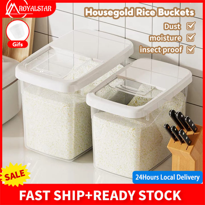 Royalstar 12KG Transparent Square Rice Storage Box Kitchen Rice Bucket ...