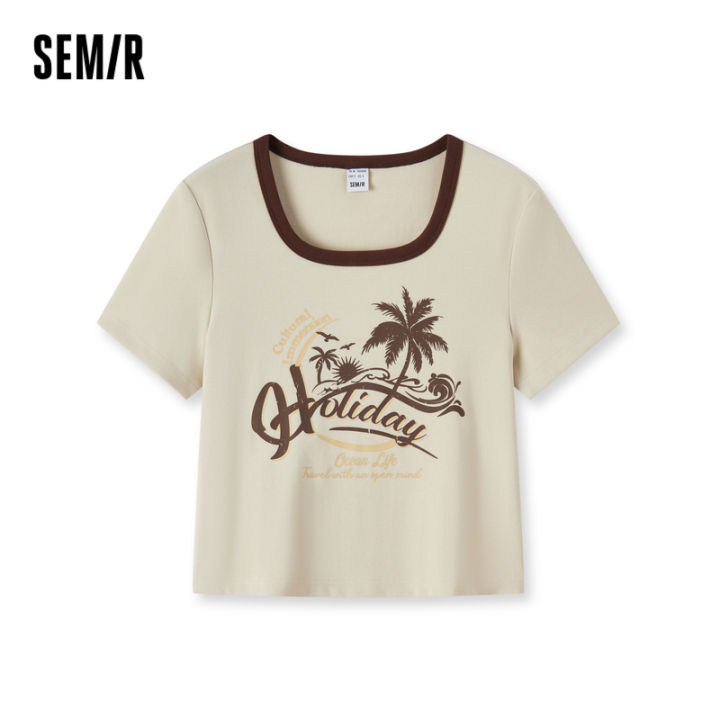Semir Short Sleeve T Shirt Women Short Print Retro 2024 Summer New
