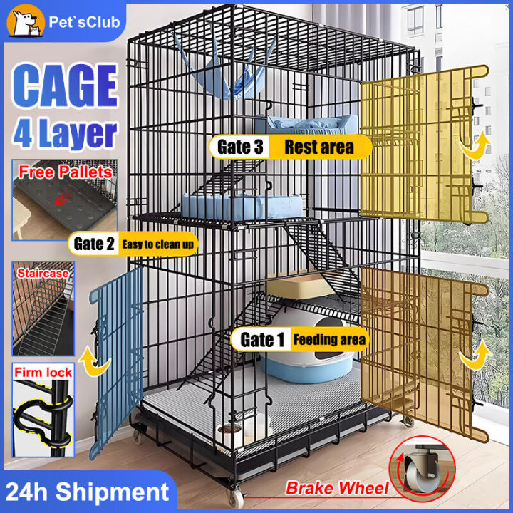 Cat Cage 4 Layer Pet Cage Foldable Easy Assemble Sturdy Pet Furniture ...