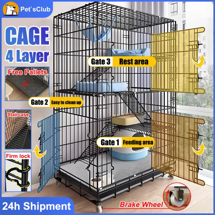 【Free Gift】Cat Cage 4 Layer Pet Cage Foldable Easy Assemble Sturdy Pet ...