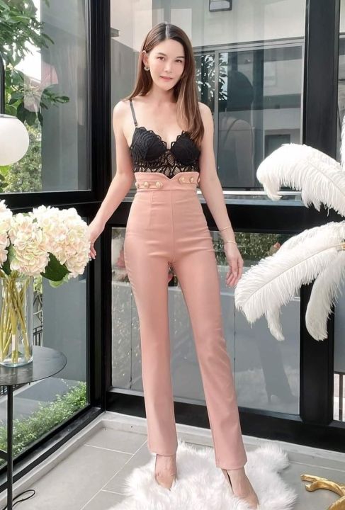 กางเกง ขอบเอวหยักแต่งกระดุม💥weena shop 💯 | Lazada.co.th