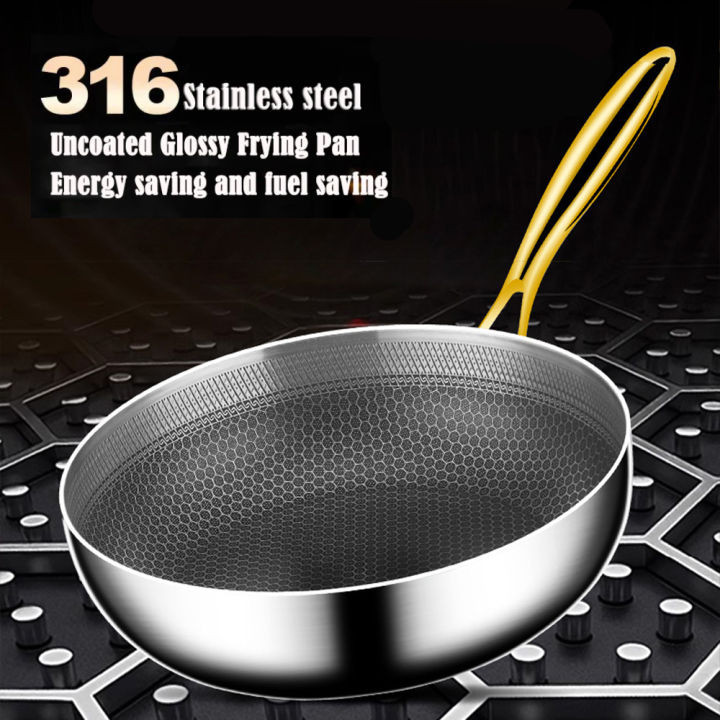 316 Stainless Steel Frying Pan Wok Non-stick Cooking Honeycomb Steak ...