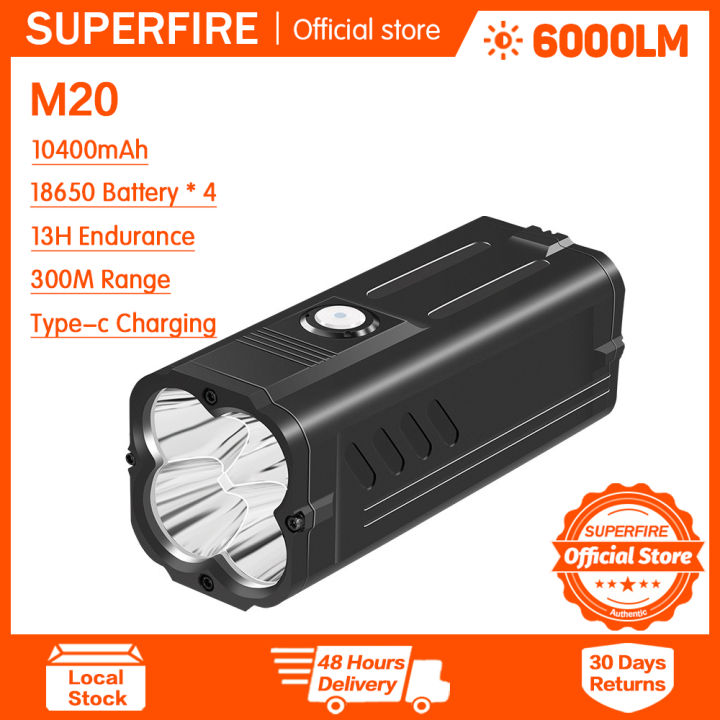 SUPERFIRE Flashlight M20 Super Bright Flashlights 6000 lumens 72W High ...