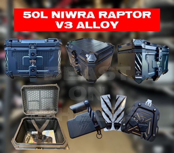 (WITH FREEBIES OF DUAL PURPOSE TOP BOX BAG) Niwra 35L 45L 50L 65L RAPTOR Alloy Top Box | Lazada PH