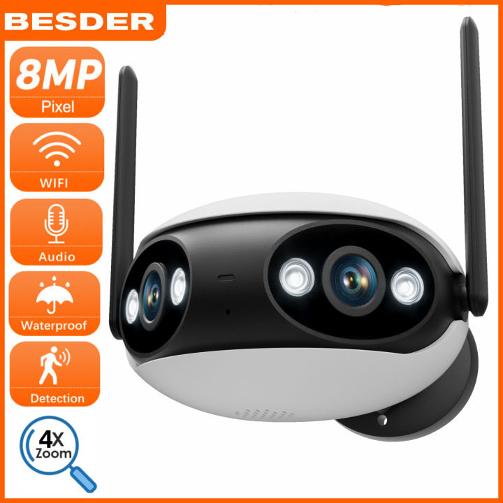 BESDER 8MP Wifi Camera 180° Ultra-Wide Angle Dual Lens CCTV Outdoor ...