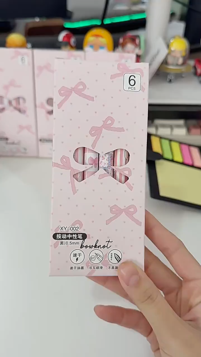 6Pens/set Pink Bow Gel Pen Quick Drying 0.5mm Neutral Pen Black Pen ...