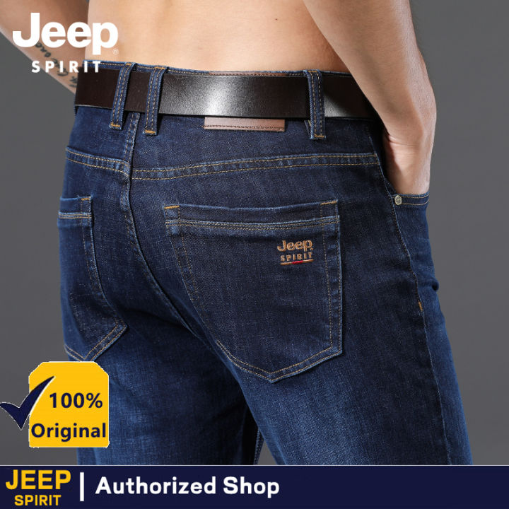 JEEP SPIRIT รถจี๊ปวิญญาณกางเกงยีนส์ลำลองผู้ชายฤดูใบไม้ร่วงแขนตรงหลวม ...