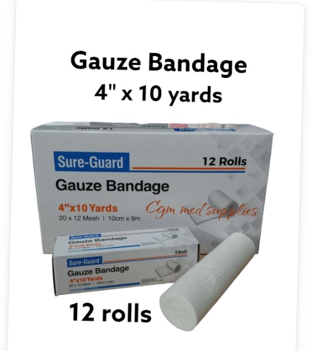 (SURE GUARD) GAUZE BANDAGE (2"X10) (3"X10) (4"X10) 12 ROLLS PER BOXES ...