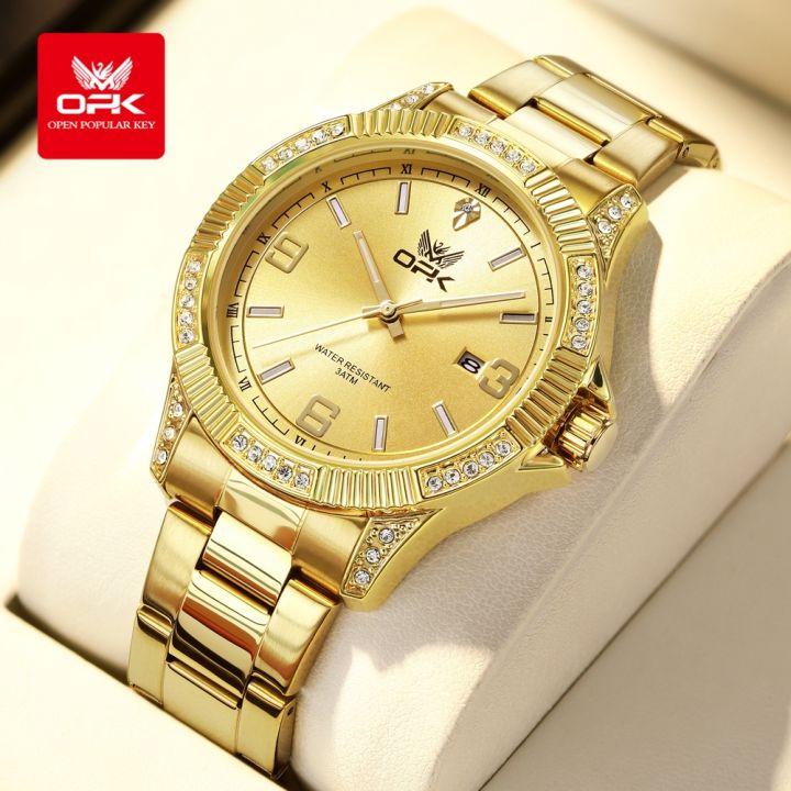 OPK Watch For Mens Original Waterproof Stainless Steel Strap Gold Watch ...