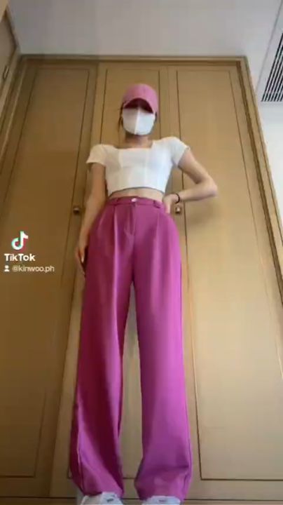 Kinwoo 26-31waist Suit pants high waist slimming elastic waist vertical ...