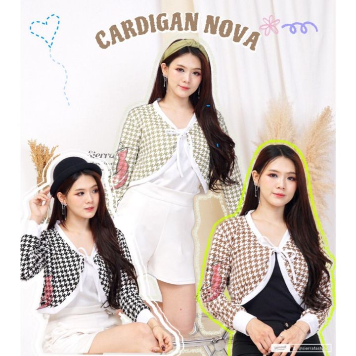 Cardigan Nova Knit Houndstooth Rib Korean Style | Lazada Indonesia