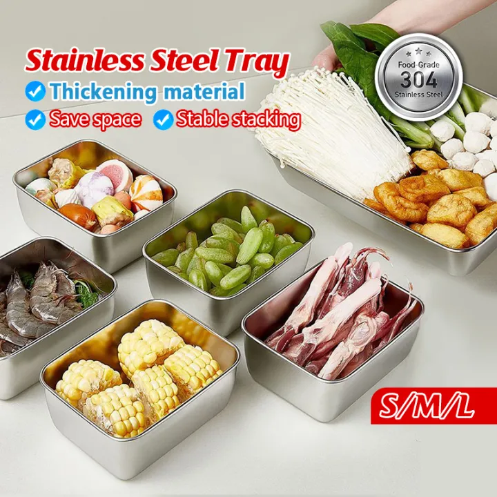 🔥304 Stainless Steel Food Container with Cover Organizer Barbecue Grill ...
