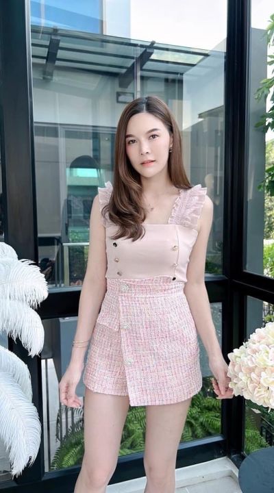 กางเกงกระโปรง ผ้าทอขาสั้นแต่งอะไหล่💥weena shop💯 | Lazada.co.th