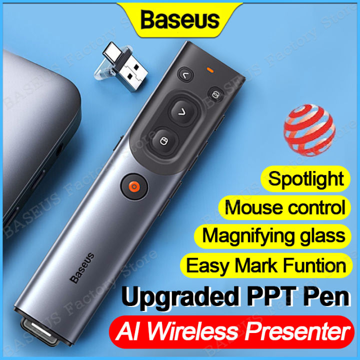Baseus AI Wireless Presenter PPT ปากกาสีแดงจุดสีแดงแบบดิจิตอลบันทึก ...