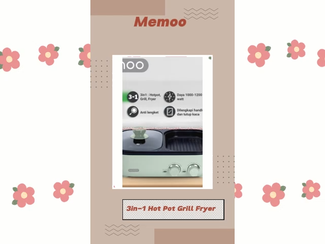 Memoo 1.5L 3in1 Hot Pot Grill Fryer Alat Pemanggang Pakai Listrik Warna Hijau Praktis Mudah ...