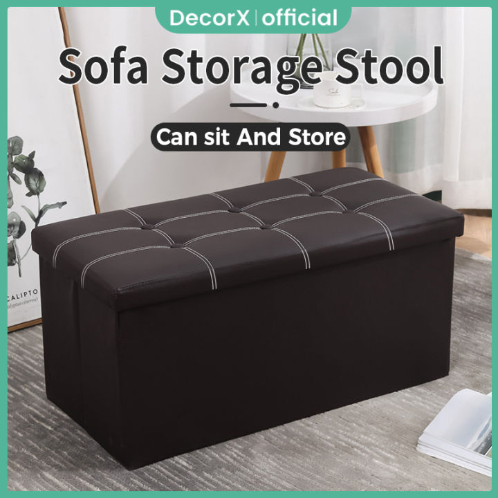 DecorX Ottoman Storage Box Organizer Foldable Leather Sofa Storage ...