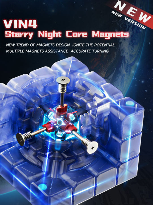 Vin Cube 4x4x4 Magnetic UV Magic Cube Stickerless Professional ...