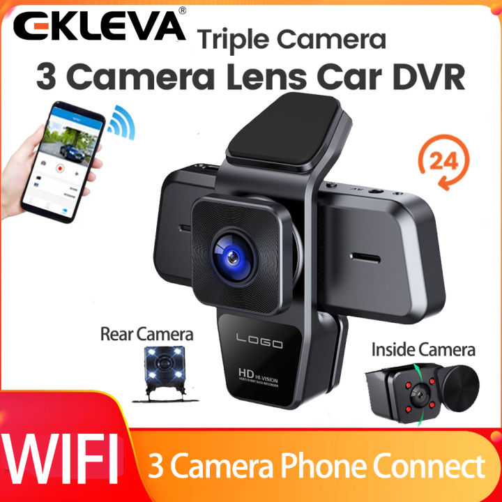 EKLEVA Wifi 3 Channel Dash Cam Cabin Lens Car DVR 1080P Interior Camera ...