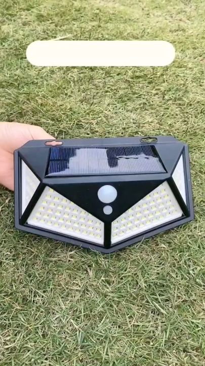 Lampu Panel Surya 100 LED Sensor PIR Waterproof Dinding Cool White ...