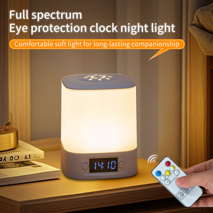 Portable Led Night Light with Clock Time Display Rechargeable Remote ...