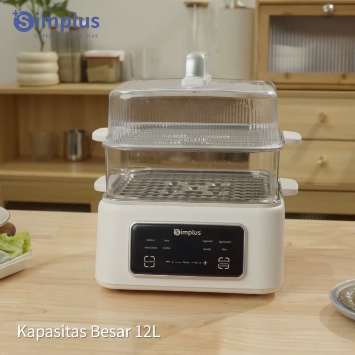 Simplus Food Steamer 12L Electric Cooker 2 in1 Alat Kukus Makanan Panci ...