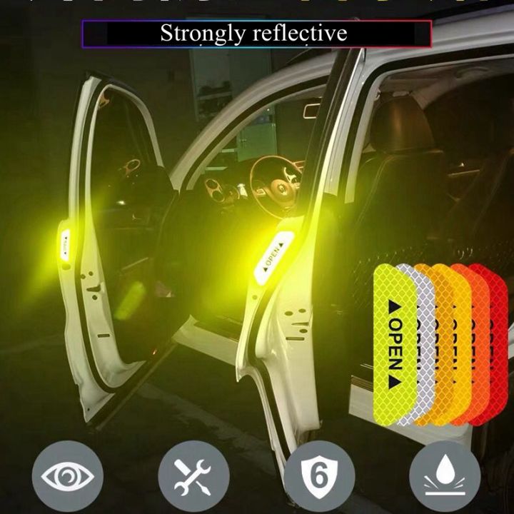 4Pcs Reflective Car Door Sticker Safety Opening Warning Reflector Tape ...