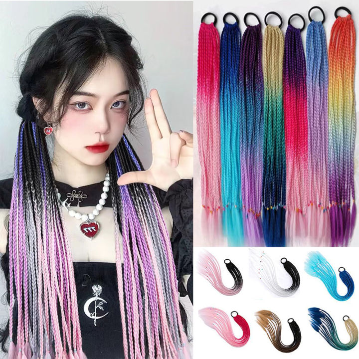 [YAN K] Hip-hop Style Dirty Wig Women Braided Ponytail Gradient Colored ...