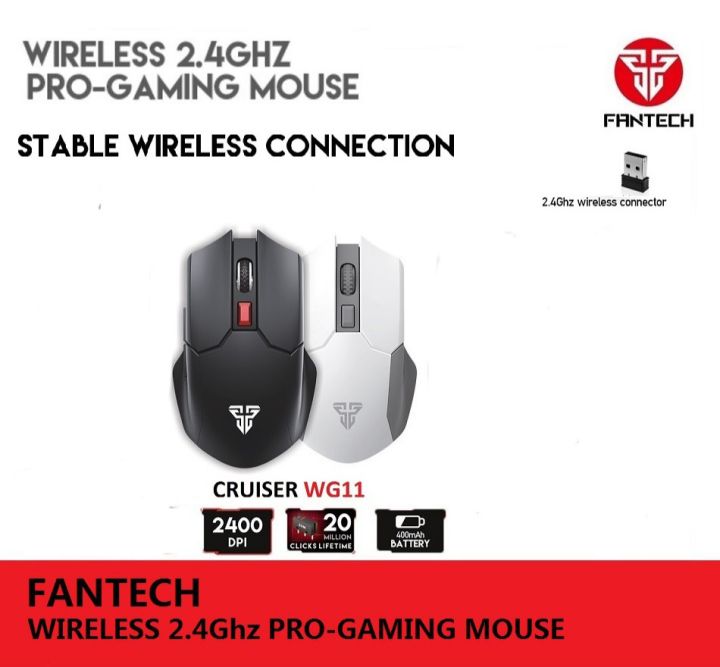 FANTECH 2.4Ghz WG11 WIRELESS MOUSE 2400 DPI WHITE / BLACK/GAMING MOUSE ...