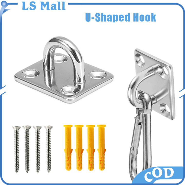 Stainless Steel Square Pad Eye Hooks Ceiling Hooks Swing Yoga Hammock U ...