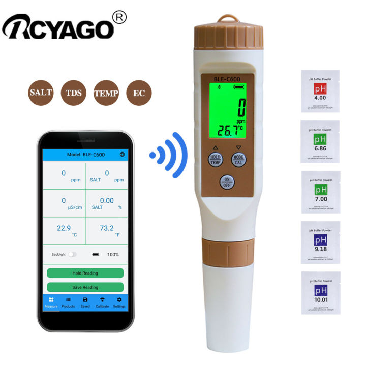 RCYAGO Bluetooth EC Meter สำหรับ Hydroponics 7 In 1 PH Meter TDS EC ...