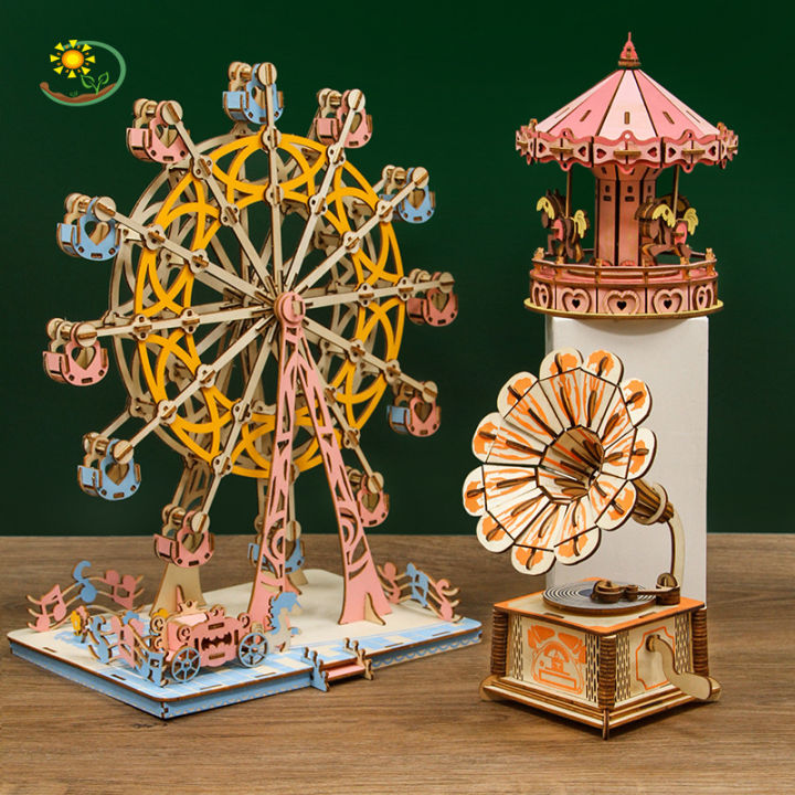Creative Handmade 3D Wooden Model Puzzle Toy Plane Ferris Wheel ...